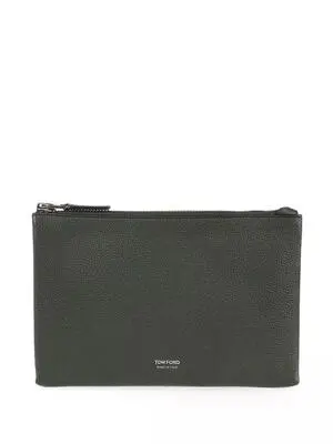 TOM FORD Logo-print Pebbled Clutch Bag - Green
