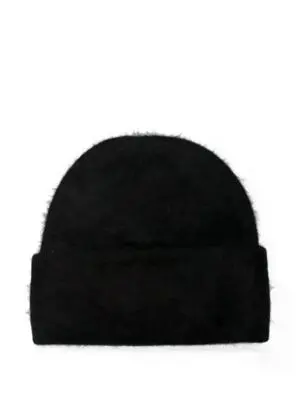 Soft Goat Brushed Turn-up Beanie Hat - Black