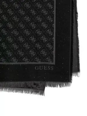 Guess Logo-monogram Glitter-effect Scarf - Black