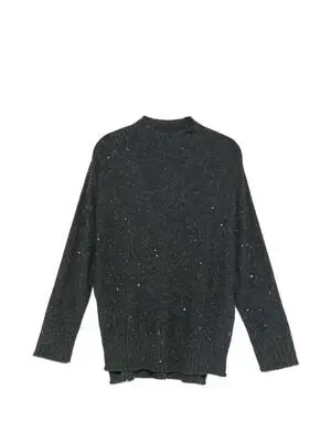 Lorena Antoniazzi Sequin-embellished Side-slit Mock Neck Sweater - Grey