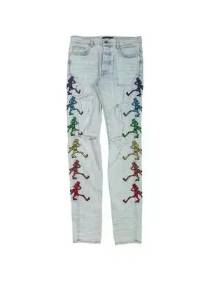 Amiri Grateful Dead Patched Distressed Jeans - Blue