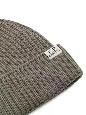 C.P. COMPANY Logo-patch Ribbed Beanie Hat - Neutrals