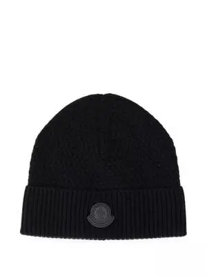 Moncler Logo-patch Weave Beanie Hat - Black
