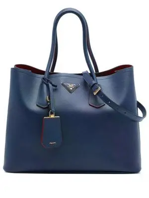 Prada 2013-2026 Large Saffiano Cuir Double Satchel - Blue