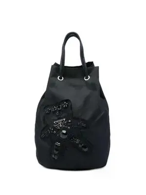 Prada 2018 Beaded Tessuto Evening Bear Drawstring Bucket Bag