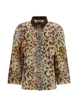 R13 Relaxed Chore Leopard-print Corduroy-collar Jacket - Neutrals