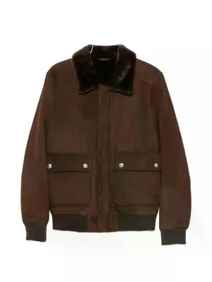 Eleventy Shearling-collar Suede Jacket - Brown