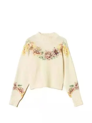 TWINSET Wool-blend Jumper With Floral Print - Neutrals