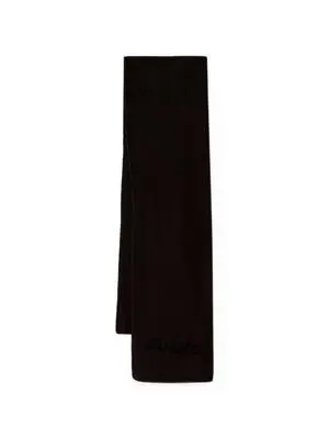 Pinko Logo-embroidered Knitted Scarf - Brown