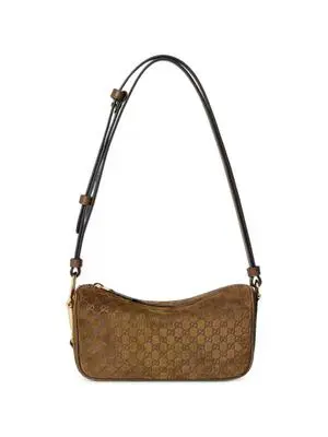 Gucci Gg Motif Suede Shoulder Bag - Brown