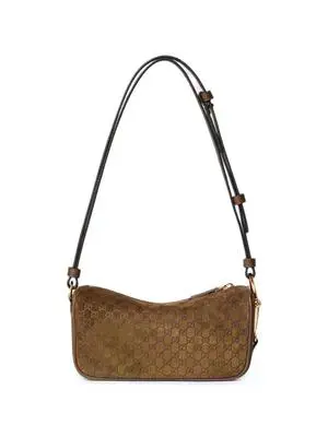 Gucci Gg Motif Suede Shoulder Bag - Brown