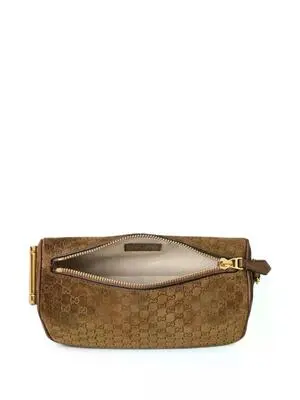 Gucci Gg Motif Suede Shoulder Bag - Brown