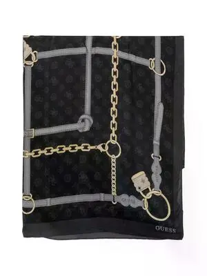 Guess Chain-print Logo Scarf - Black
