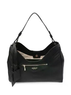 Guess Antonia Logo-plaque Pebbled-leather Shoulder Bag - Black