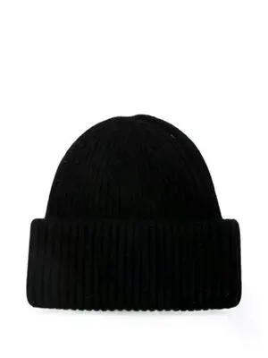 Soft Goat Ribbed-knit Beanie Hat - Black