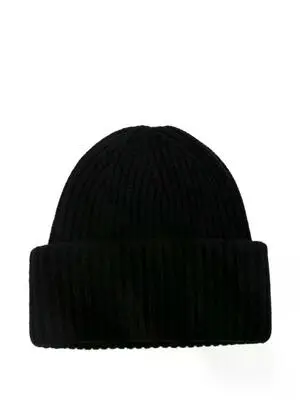 Soft Goat Ribbed-knit Beanie Hat - Black