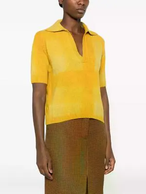 KRISTINA TI Check-pattern Polo-collar Sweater