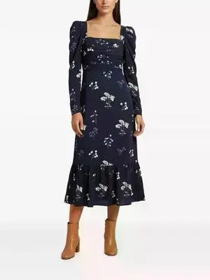 SELF-PORTRAIT Midi Floral-print Ruched Dress