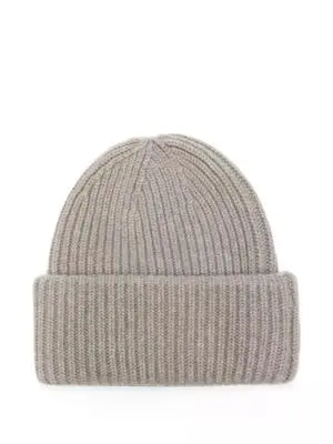 Soft Goat Ribbed-knit Beanie Hat - Grey