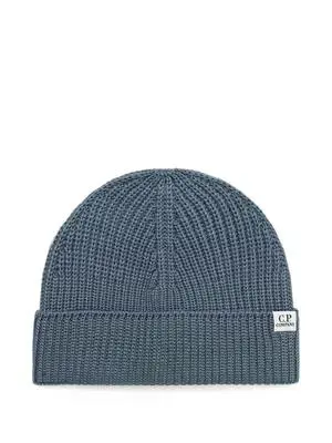 C.P. COMPANY Logo-patch Ribbed-knit Beanie Hat - Blue