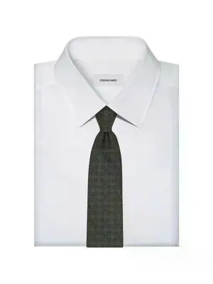 FERRAGAMO Micro Pattern Silk Neck Ties - Green