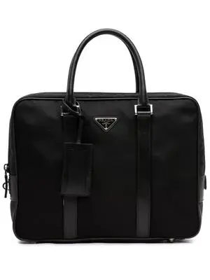 Prada 2013-2026 Saffiano Trimmed Tessuto Business Bag - Black