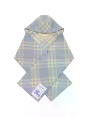 Burberry Check Wool Hooded Scarf - Blue