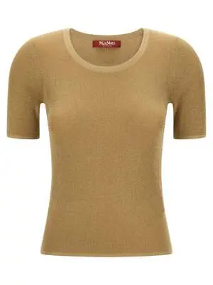 Max Mara Mstsequoia Ribbed Metallic Yarn T-shirt - Gold