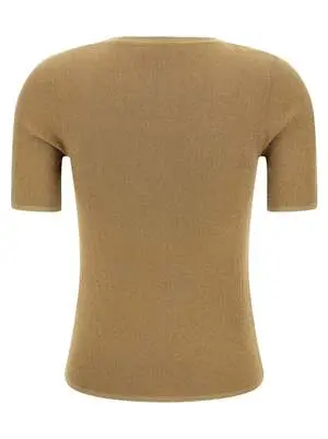 Max Mara Mstsequoia Ribbed Metallic Yarn T-shirt - Gold