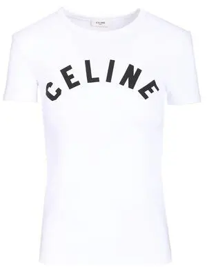 CELINE CELINE Ribbed Cotton T-Shirt With Raised Brand Print