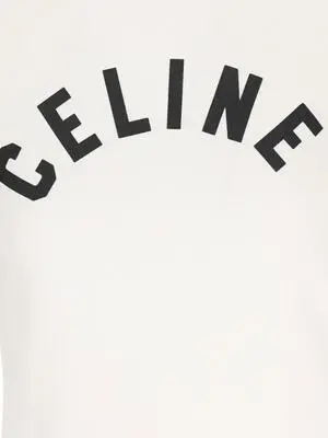Celine Ribbed Cotton T-shirt With Raised Brand Print - White