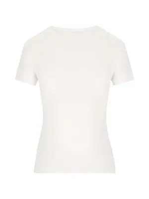 Celine Ribbed Cotton T-shirt With Raised Brand Print - White
