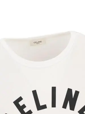Celine Ribbed Cotton T-shirt With Raised Brand Print - White