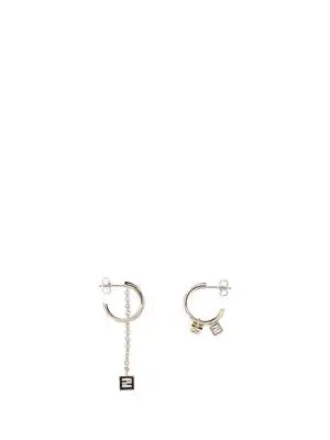 Fendi Bronze Asymmetrical Hoop Earrings With Ff Logo - Gold