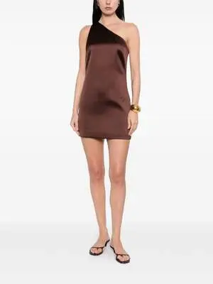 SELF-PORTRAIT Satin Mini Dress With Asymmetrical Neckline