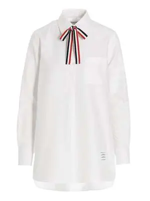 Thom Browne Logo Pussy Bow Blouse - White