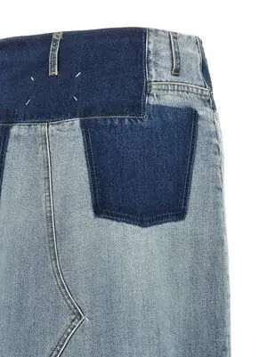 MAISON MARGIELA Deconstructed Two-tone Denim Skirt - Blue