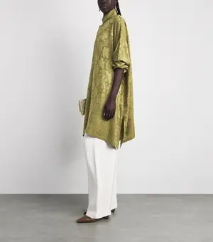 Eskandar Silk Double-stand Collar Shirt - Green