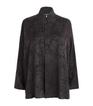 Eskandar Silk Double-stand Collar Shirt - Brown