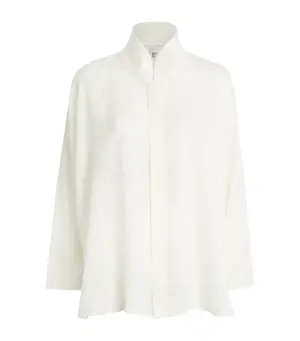 Eskandar Silk Double-stand Collar Shirt - Grey