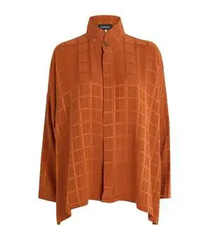 Eskandar Silk Double-stand Collar Shirt - Red
