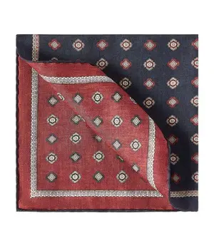 Brunello Cucinelli Silk Medallion Pocket Square - Blue