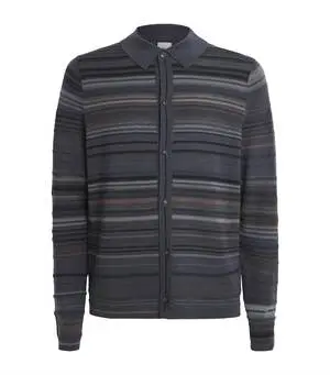 Paul Smith Merino Stripe Polo Cardigan - Grey
