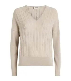 Agnona Plissé V-neck Sweater - Beige