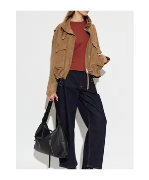 ALLSAINTS Suede Stand Collar Cargo Jacket - Walnut Brown