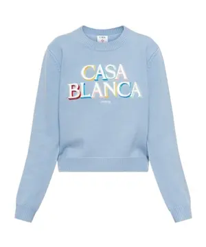 Casablanca Logo Embroidered Cropped Knit Sweater
