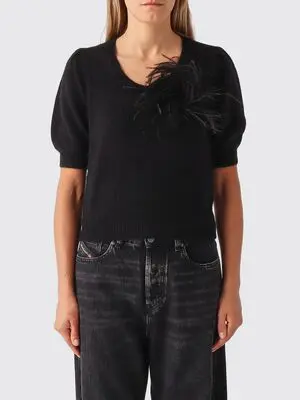 TWINSET Cropped Wool-blend Jumper With Puff Sleeves - Black