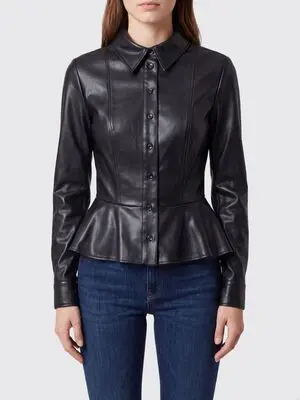 Elisabetta Franchi Faux Leather Shirt Jacket With Ruffled Hem