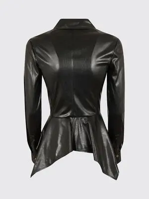 Elisabetta Franchi Faux Leather Shirt Jacket With Ruffled Hem