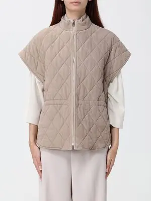 Fabiana Filippi Quilted Suede Gilet With High Neck And Drawstring